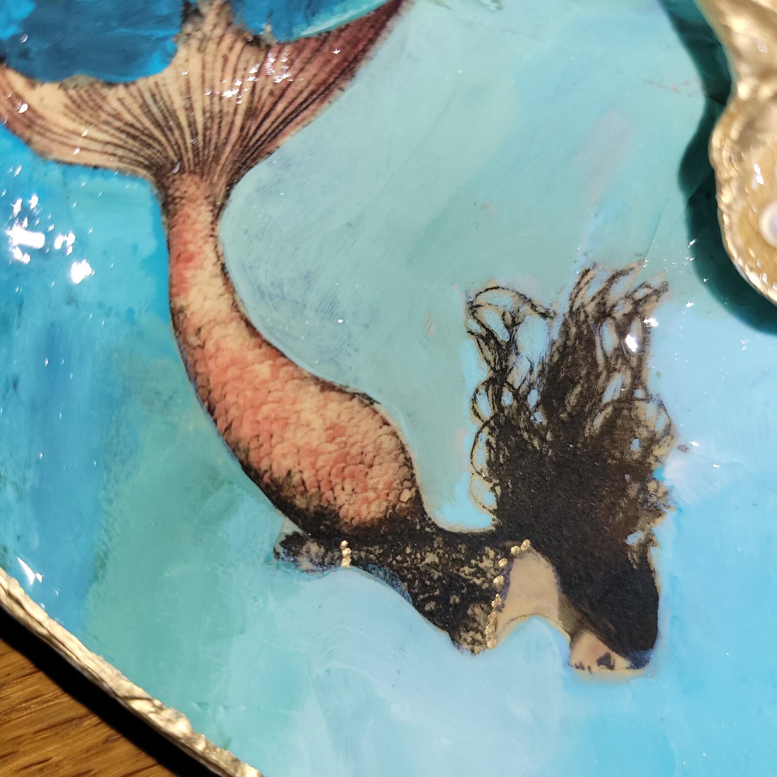 Mermaid Clam Shell Ring Dish With Pearl, Gilded Seashell Jewelry Holder ...