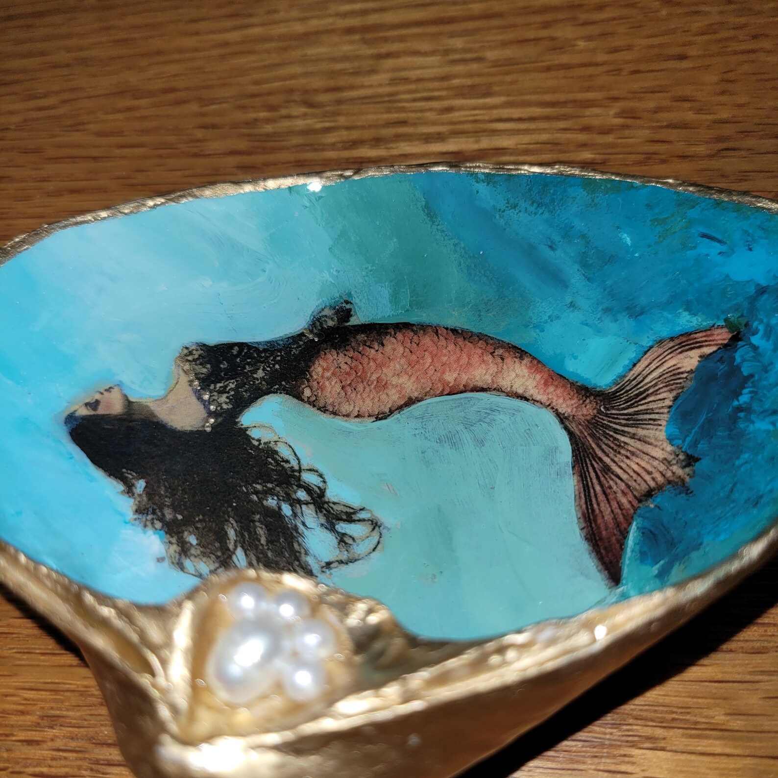 Mermaid Clam Shell Ring Dish With Pearl, Gilded Seashell Jewelry Holder ...