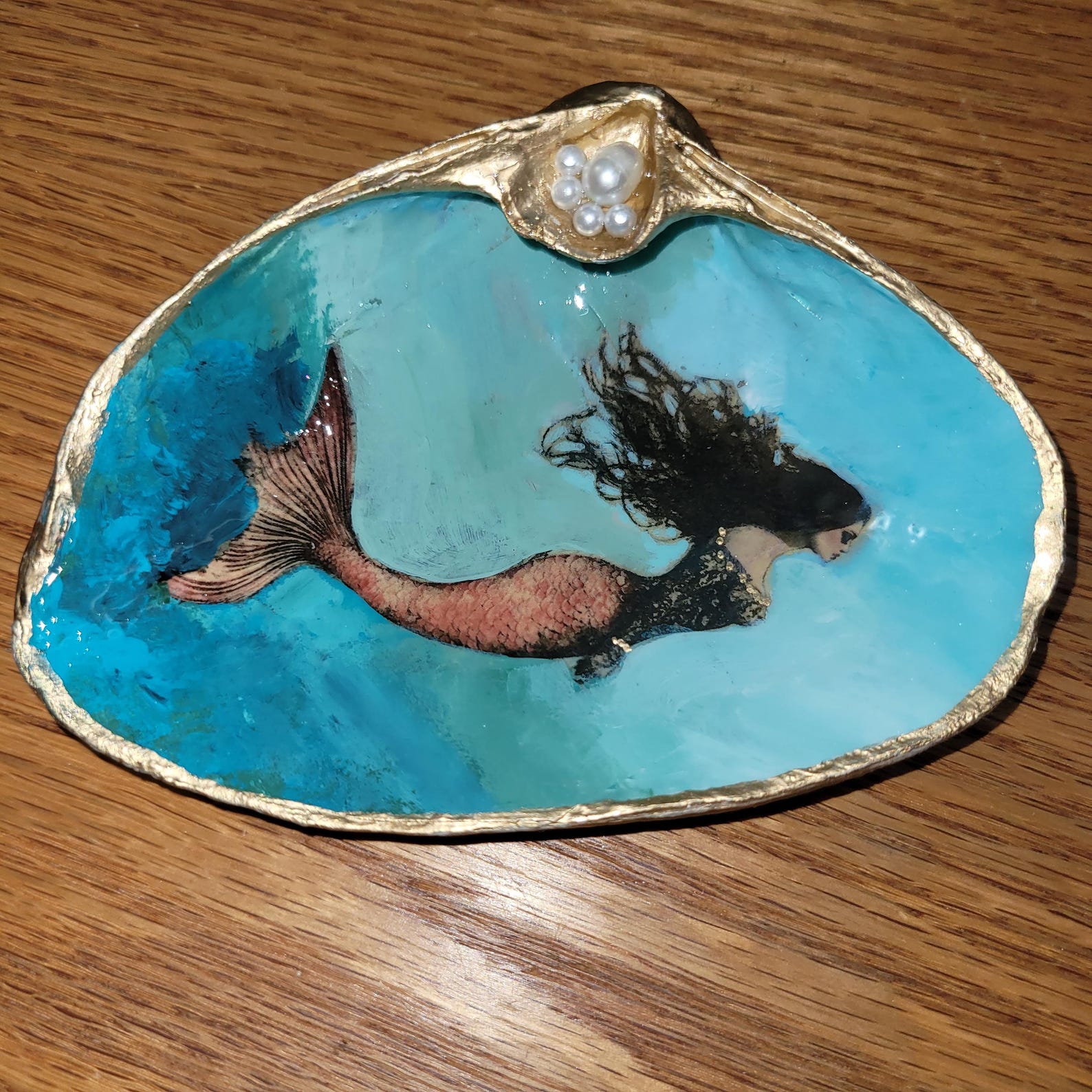Mermaid Clam Shell Ring Dish With Pearl, Gilded Seashell Jewelry Holder ...