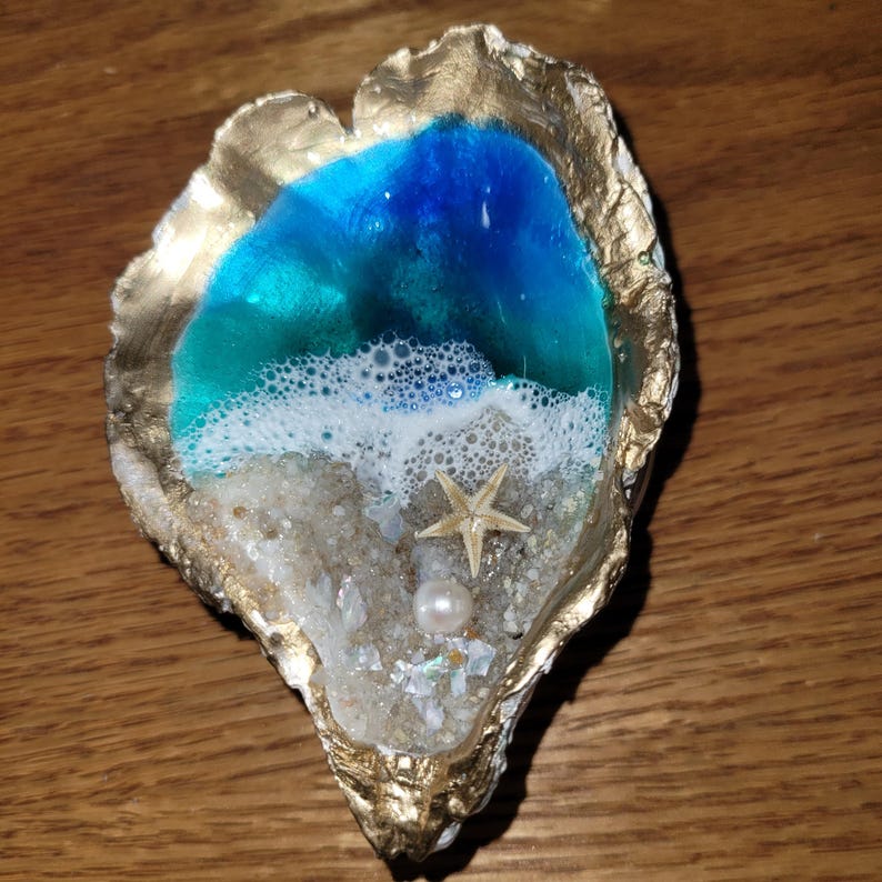 Ocean Inspired Oyster Shell Trinket Ring Dish Beach Lovers, Real Sand ...