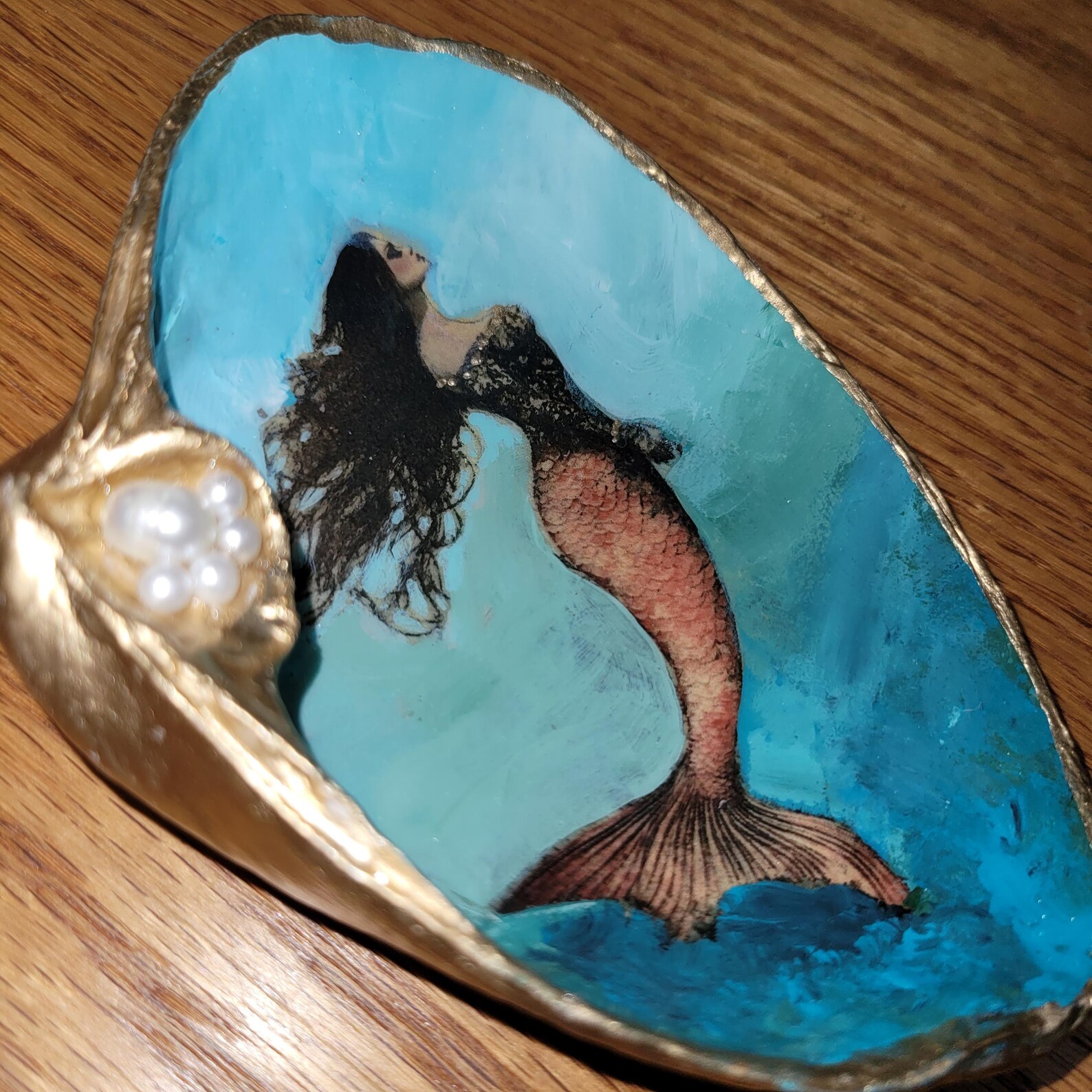 Mermaid Clam Shell Ring Dish With Pearl, Gilded Seashell Jewelry Holder ...