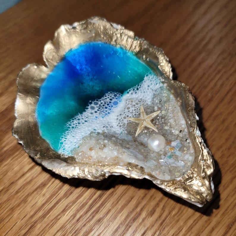 Ocean Inspired Oyster Shell Trinket Ring Dish Beach Lovers, Real Sand ...