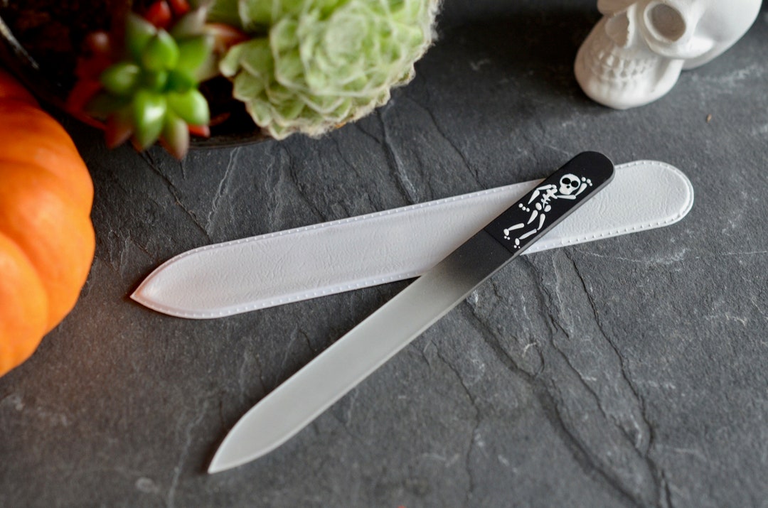 Skeleton Glass Nail File | Hand-painted Fun Skeleton | Halloween Nails ...