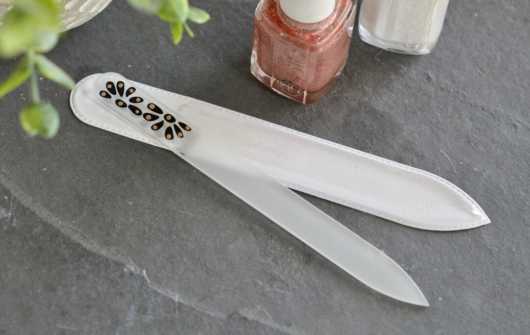Black and Gold Floral Glass Nail File Hand-painted Glass Manicure File ...
