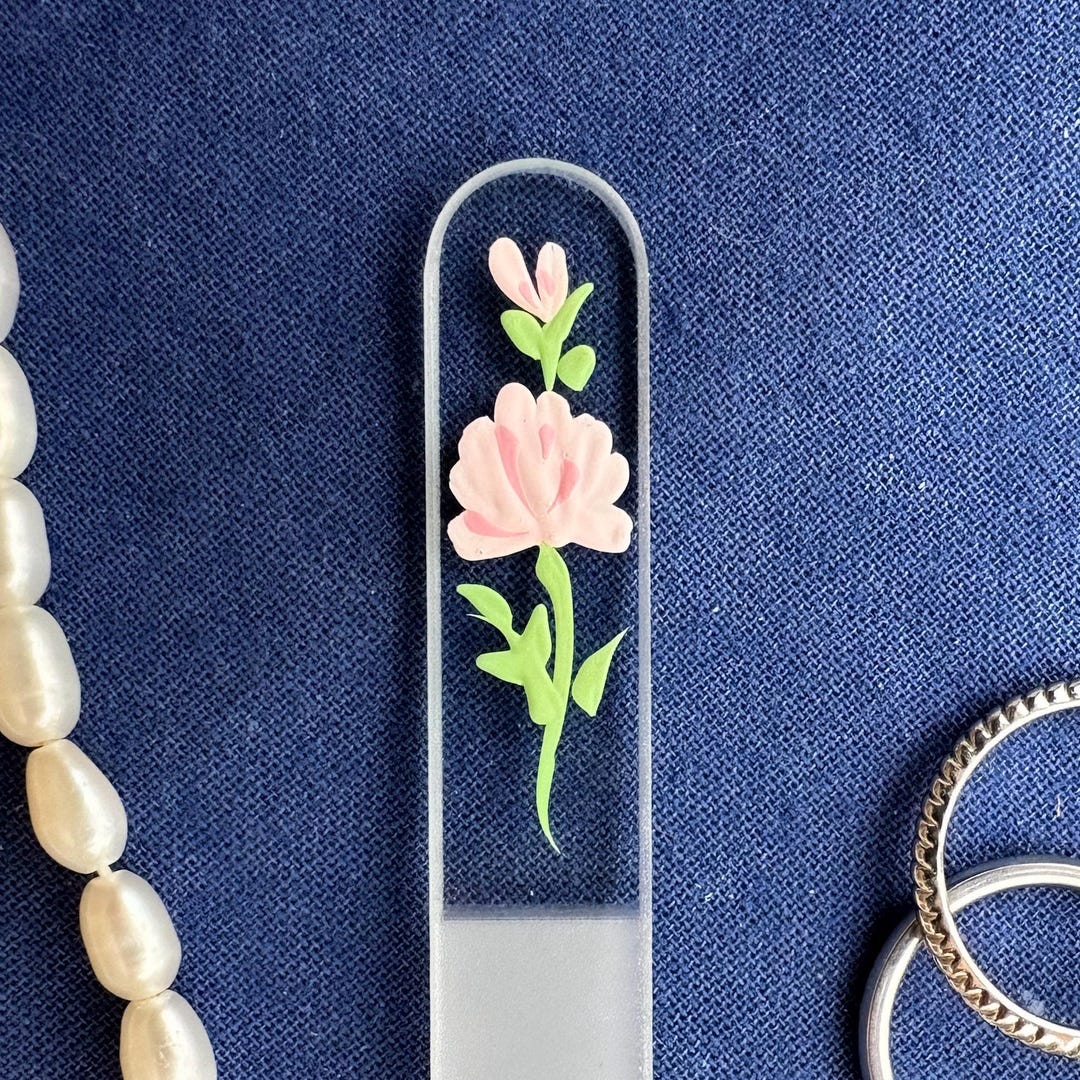 Romantic Pale Pink Rose Glass Nail File | Hand-painted | Sustainable ...