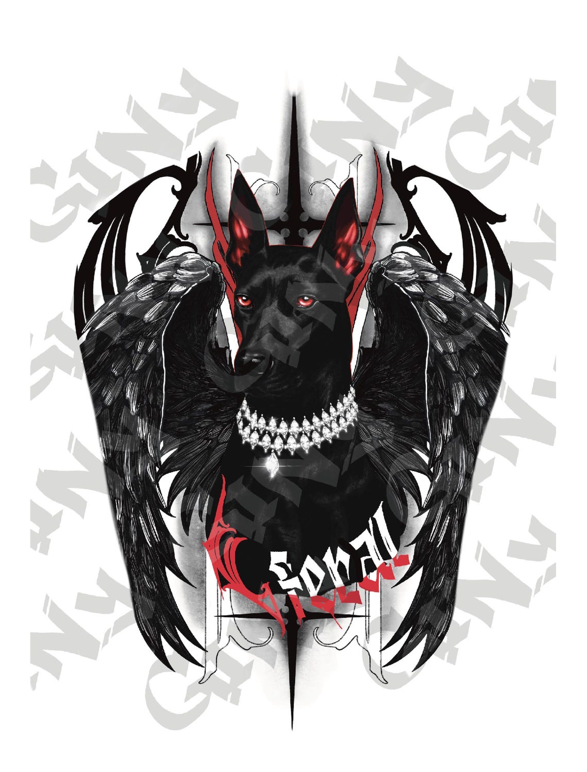 Cyber Gothic Doberman Tattoo Design | Y2K Half Back (procreate + A3 ...