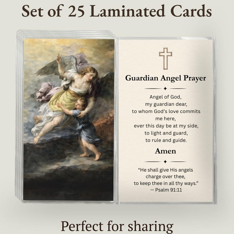 Set of 25 Guardian Angel Prayer Cards | Laminated Catholic Devotional ...