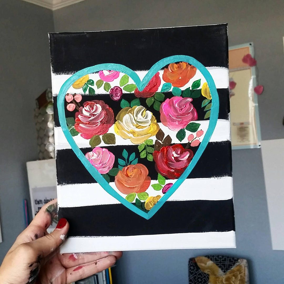 Striped Floral Heart - Etsy