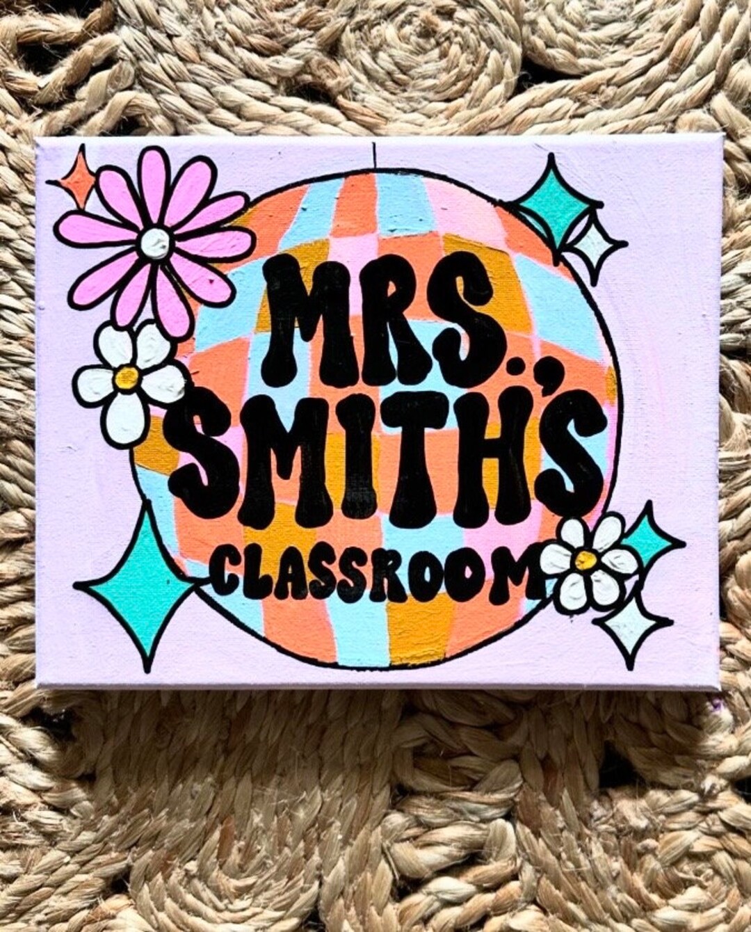 Custom Teacher Sign Groovy Disco 70s Vintage Sign - Etsy