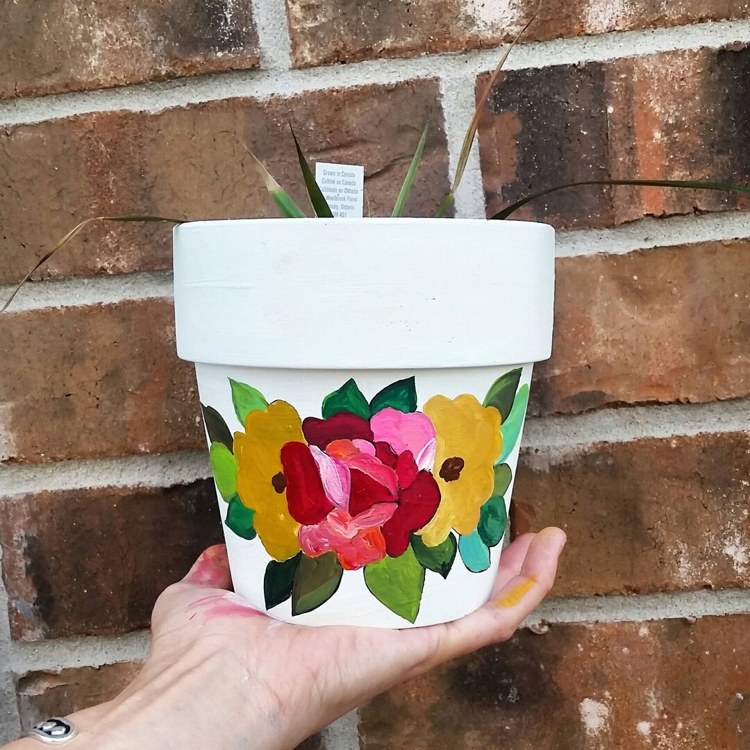 Clay Pot Flower Pot Handpainted Flower Pot Choose Your Colors and ...