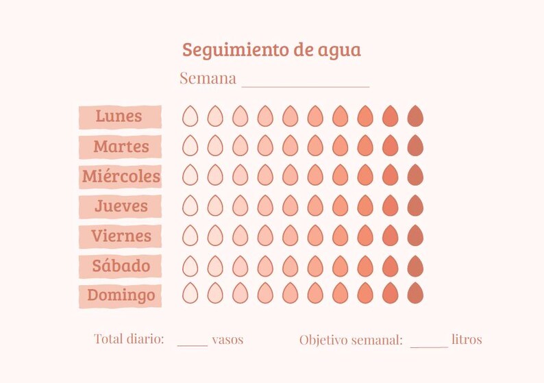 Editable Water Tracker | Rose Blush | A4 Template in Spanish ...