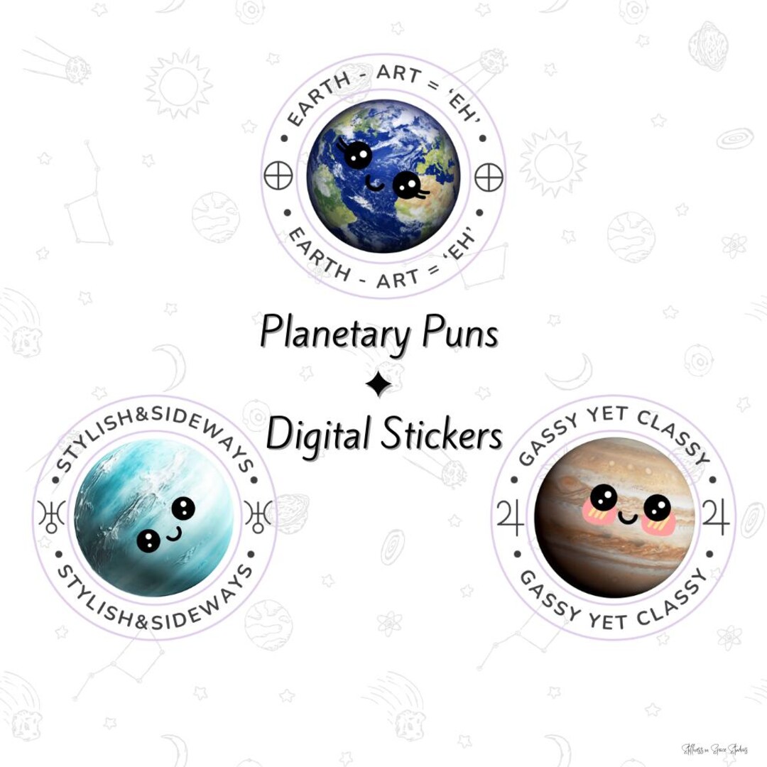 Planetary Puns Kawaii Sticker Pack | Solar System Stickers | Digital ...