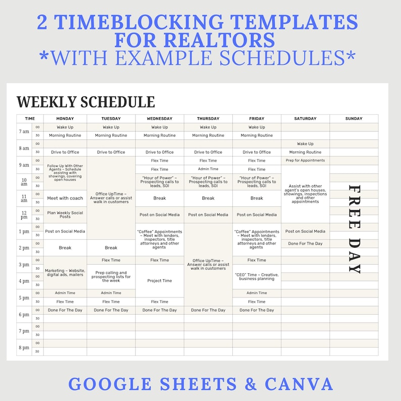 Realtor Timeblocking Template: Task Tracker, Content Calendar (google ...