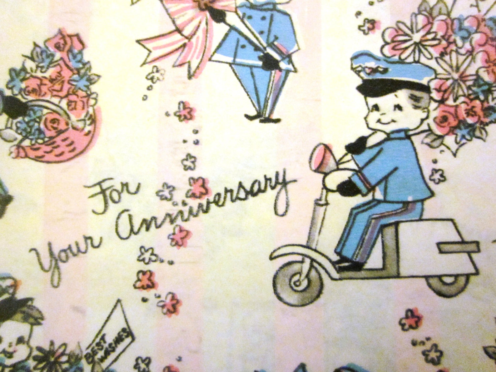 Vintage Wrapping Paper Happy Anniversary Full Sheet Gift | Etsy