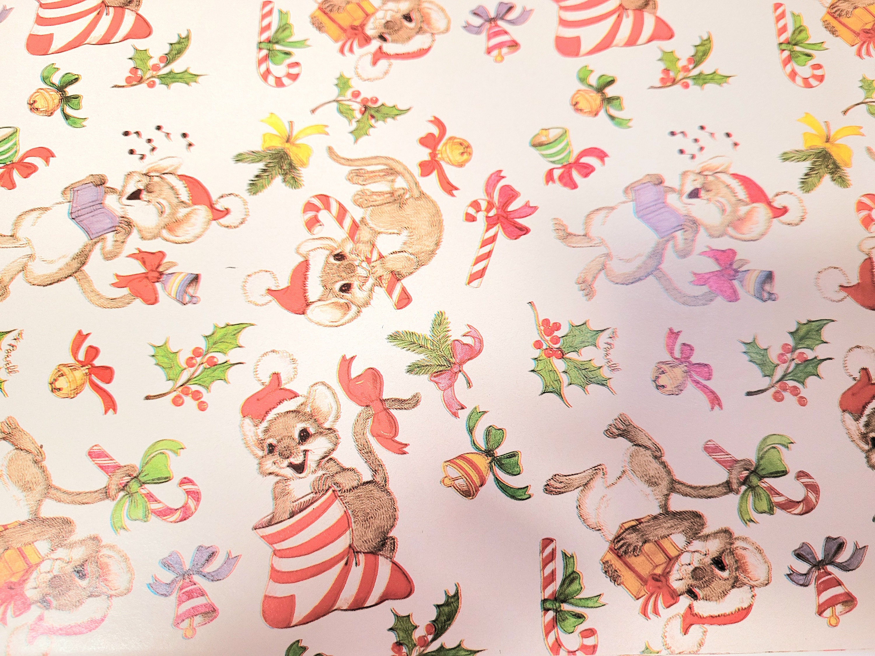 Curated Set Vintage Wrapping Paper Mouse Christmas Gift Wrap Two Full ...