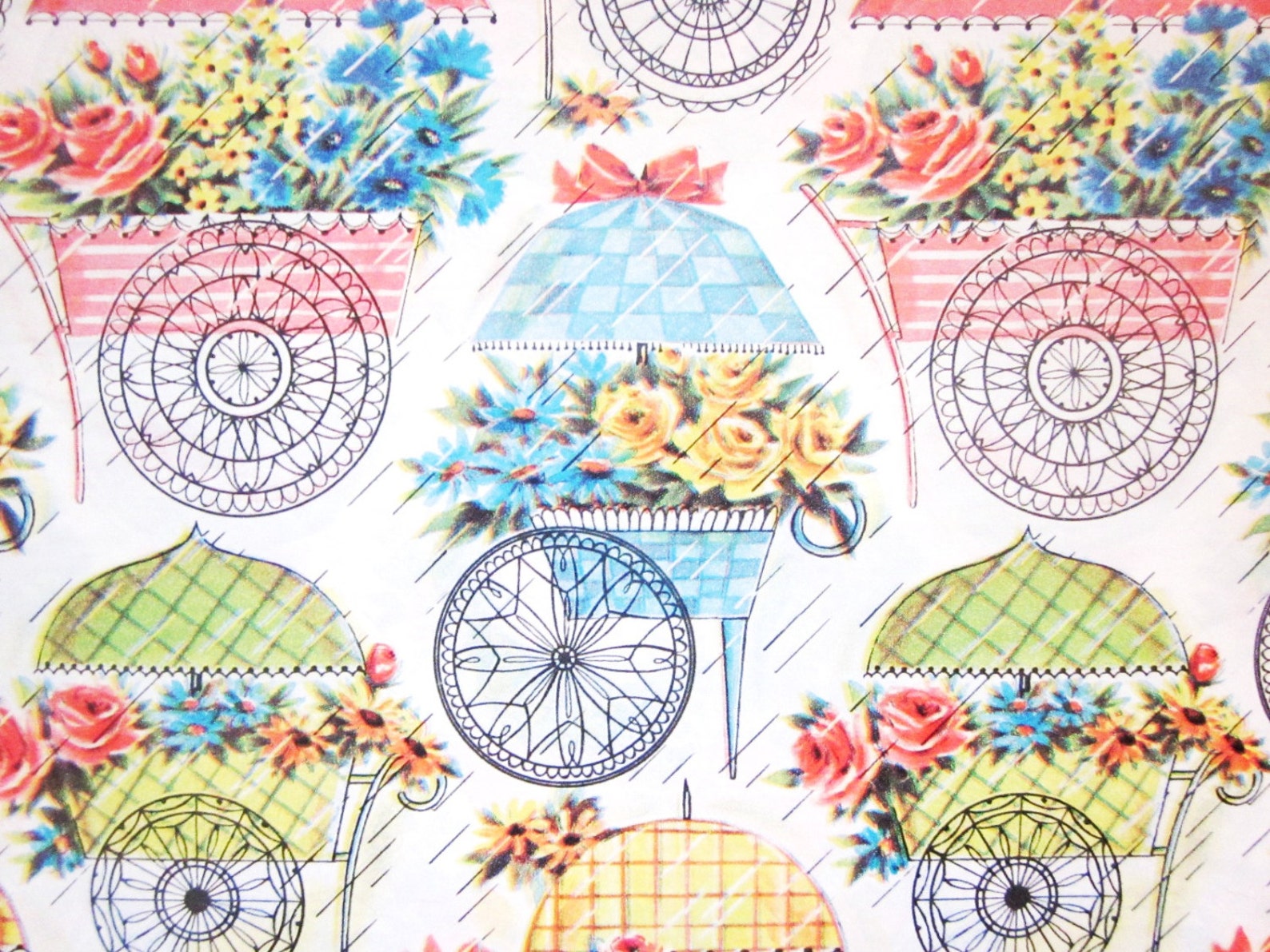 Vintage Wrapping Paper Flower Cart Shower One Sheet Gift Wrap Kaycrest ...
