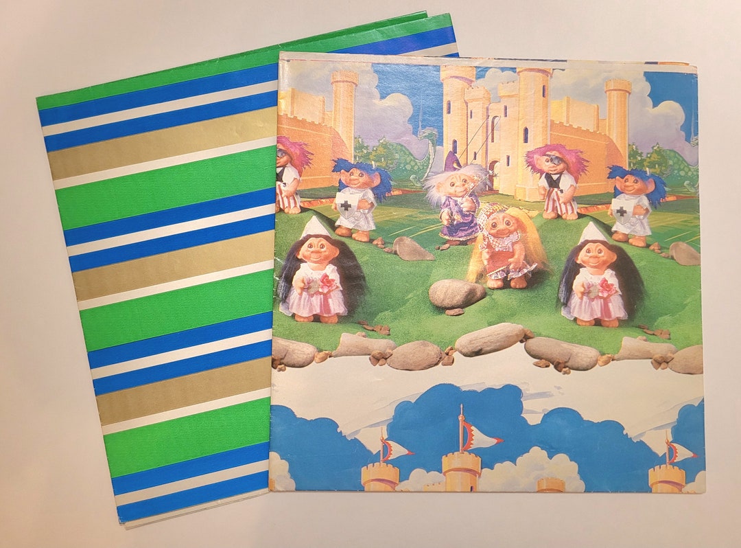 Curated Set Vintage Wrapping Paper Troll Dolls Dam Dolls Doll Gift Wrap ...