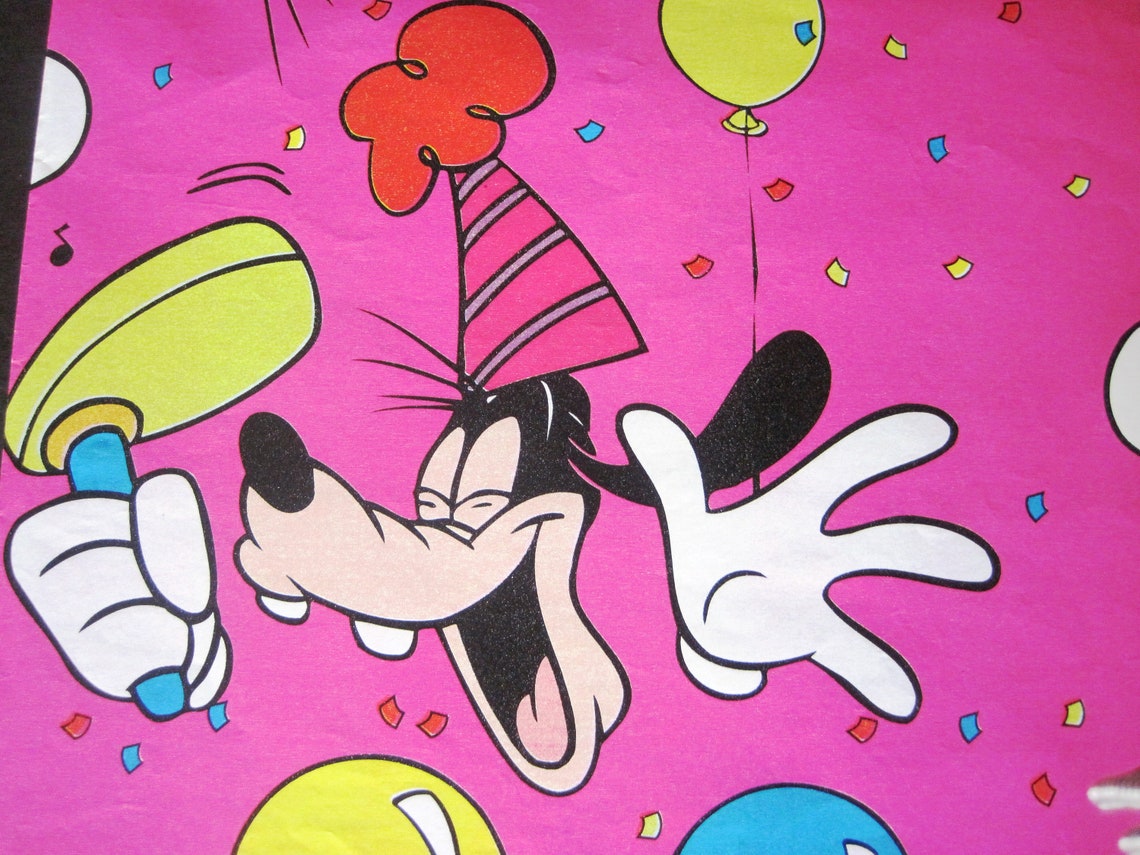 Vintage Wrapping Paper Disney Birthday Full Sheet Gift Wrap Party Time ...