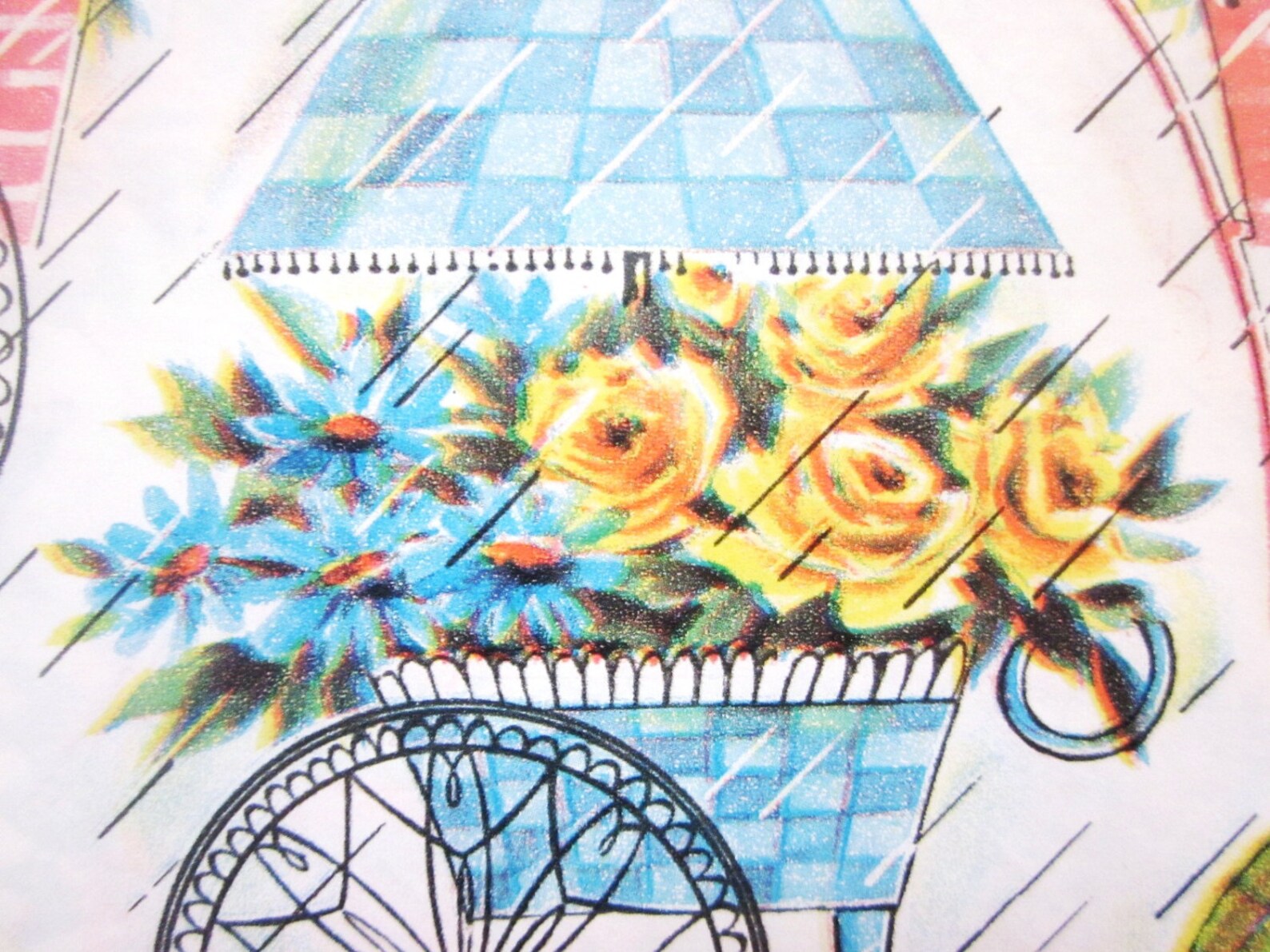 Vintage Wrapping Paper Flower Cart Shower One Sheet Gift Wrap Kaycrest ...