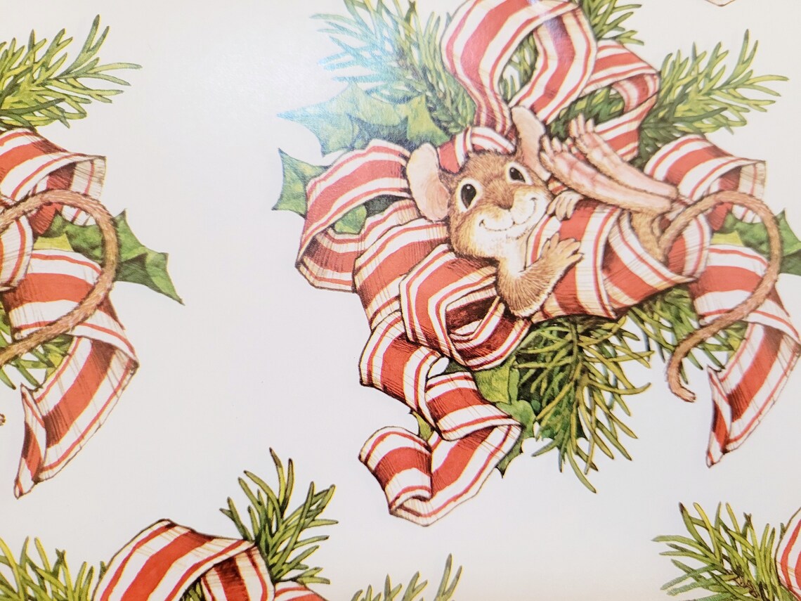 Curated Set Vintage Wrapping Paper Mouse Christmas Gift Wrap Two Full ...