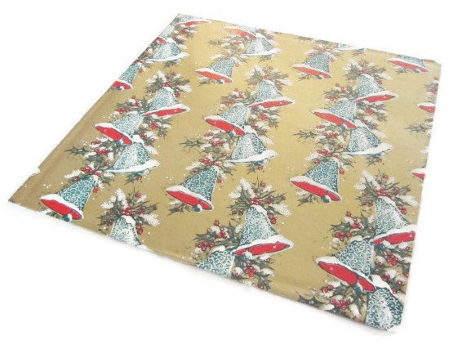 Vintage Wrapping Paper Holly Accented Christmas Bells Gift Wrap One ...