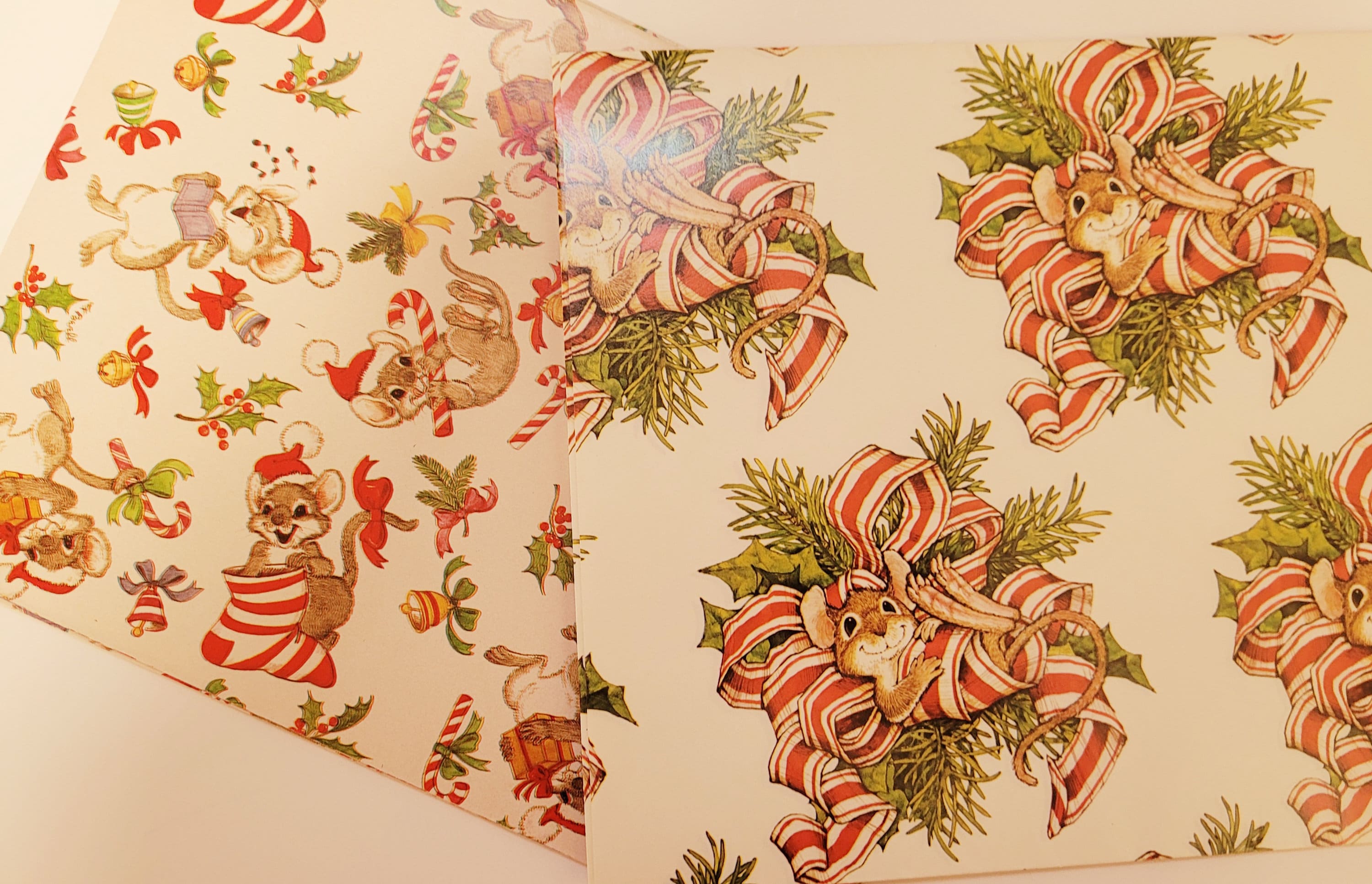Curated Set Vintage Wrapping Paper Mouse Christmas Gift Wrap Two Full ...