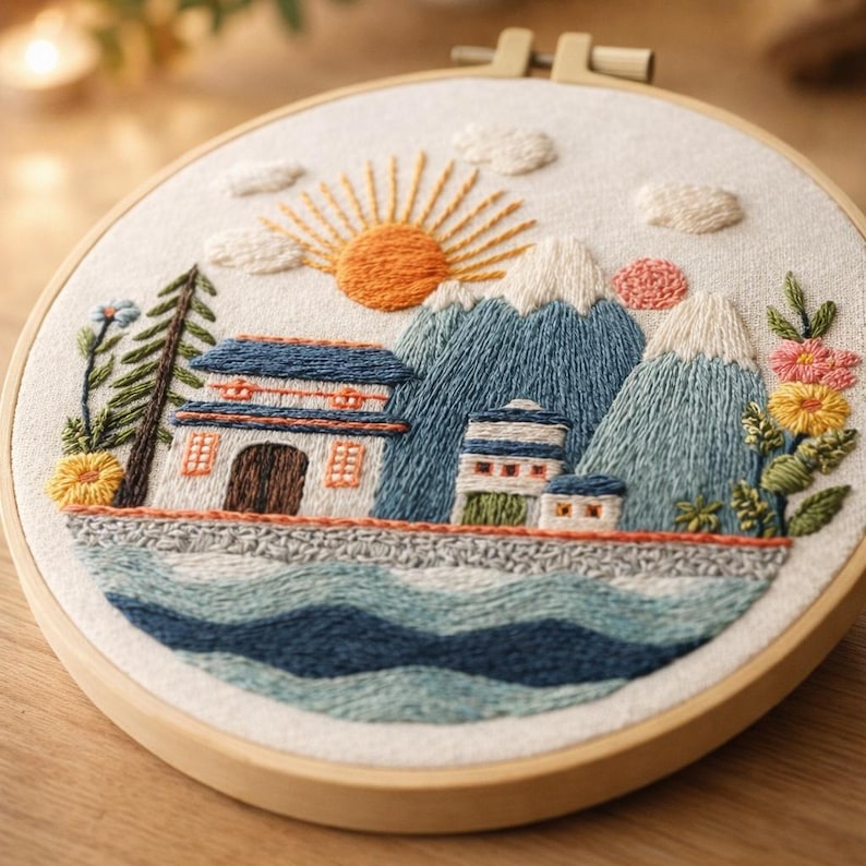 Mountain Village Embroidery Kit – Beginner Needlework DIY Craft - Etsy