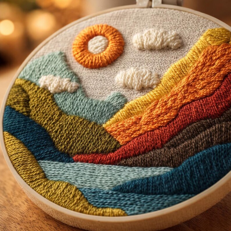 Sunset Landscape Embroidery Hoop Art | Hand Embroidered Wall Decor - Etsy