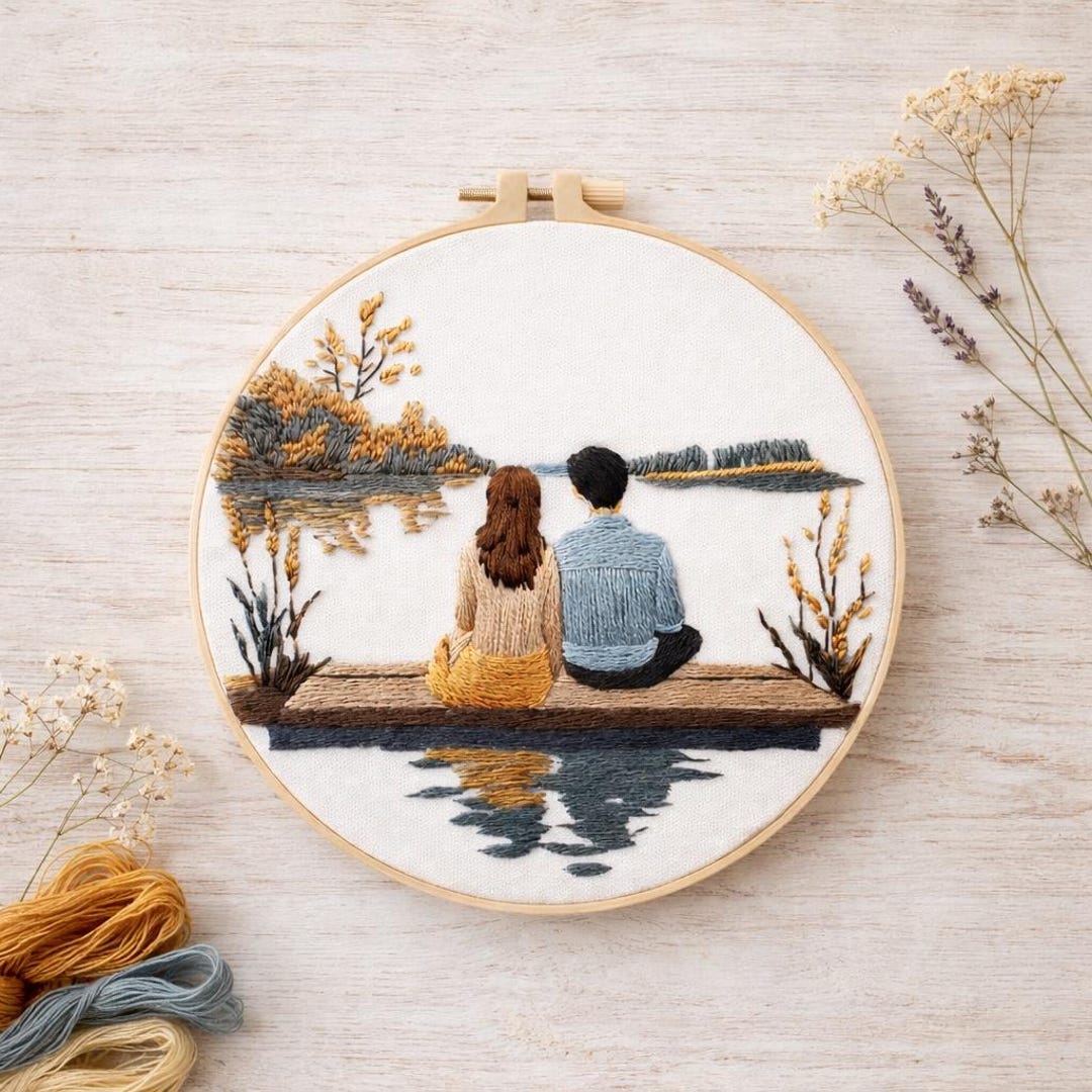 Romantic Couple Lake Scene Embroidery Kit for Beginners - Etsy