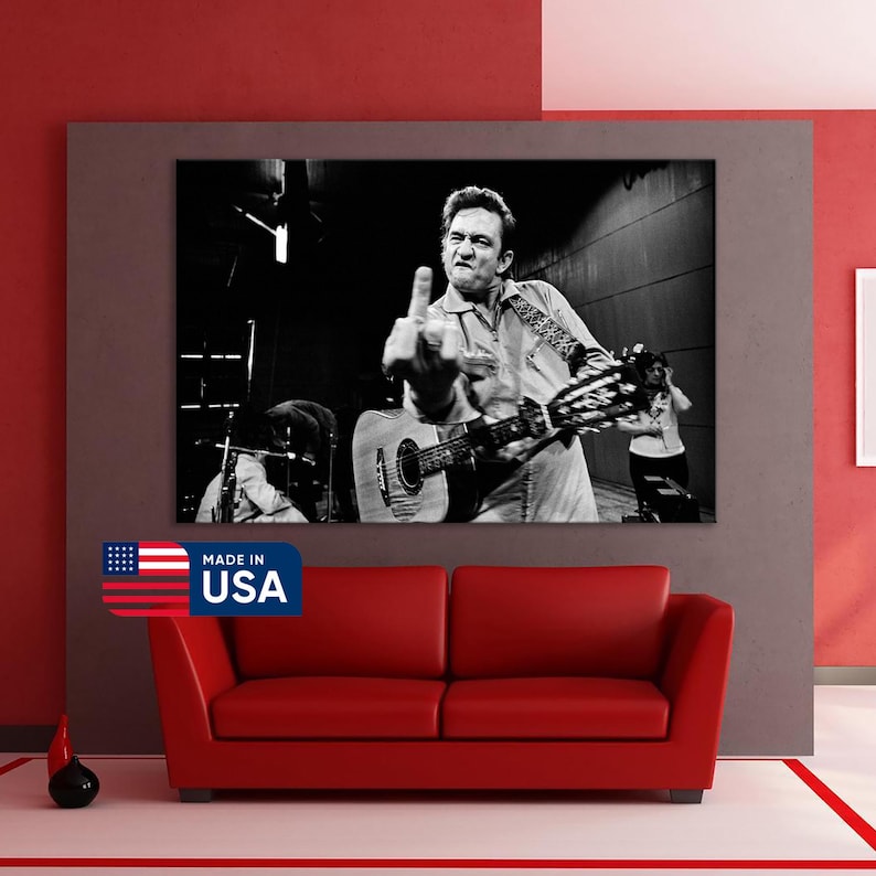Johnny Cash Middle Finger at San Quentin Prison Canvas or Poster Print ...