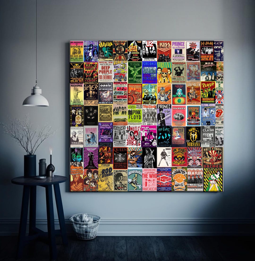 Retro Concert Posters Pop Art Collage Canvas Wall Art, Vintage Rock and ...