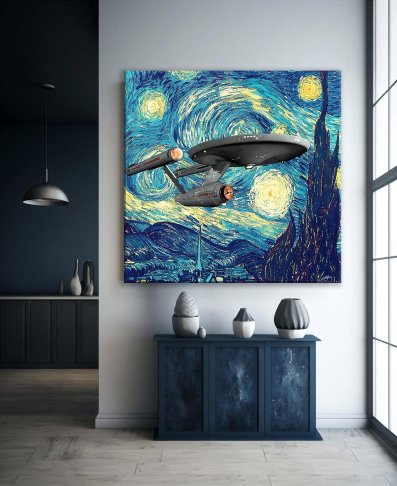 Star Trek Starship USS Enterprise in Van Gogh's Starry Night Canvas ...