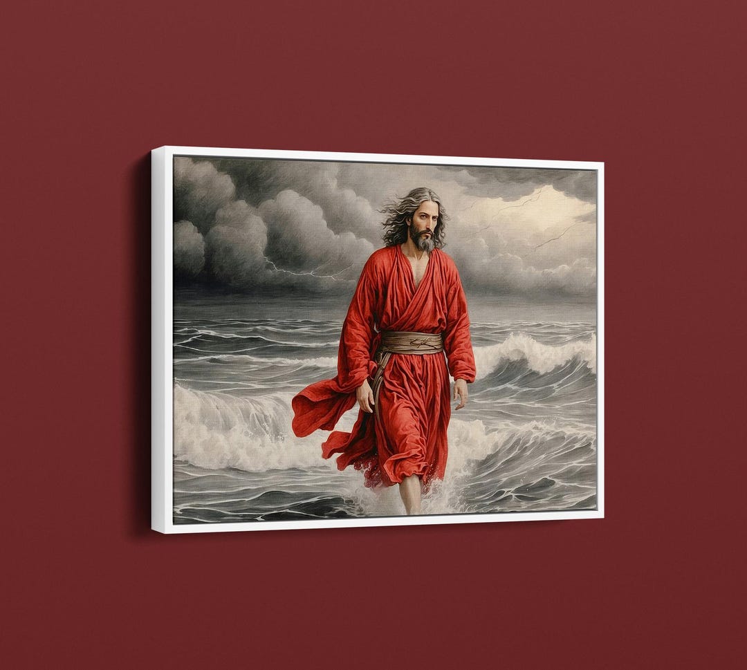 Dramatic Jesus Walking on Water Canvas Art, Biblical Storm Scene Print ...