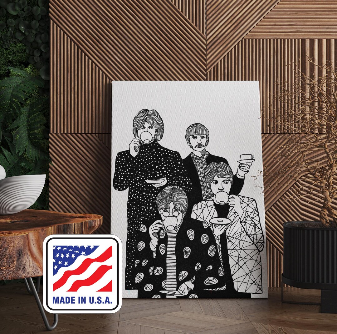 Beatles Line Drawing Canvas Art Print , the Beatles Drinking Tea Print ...