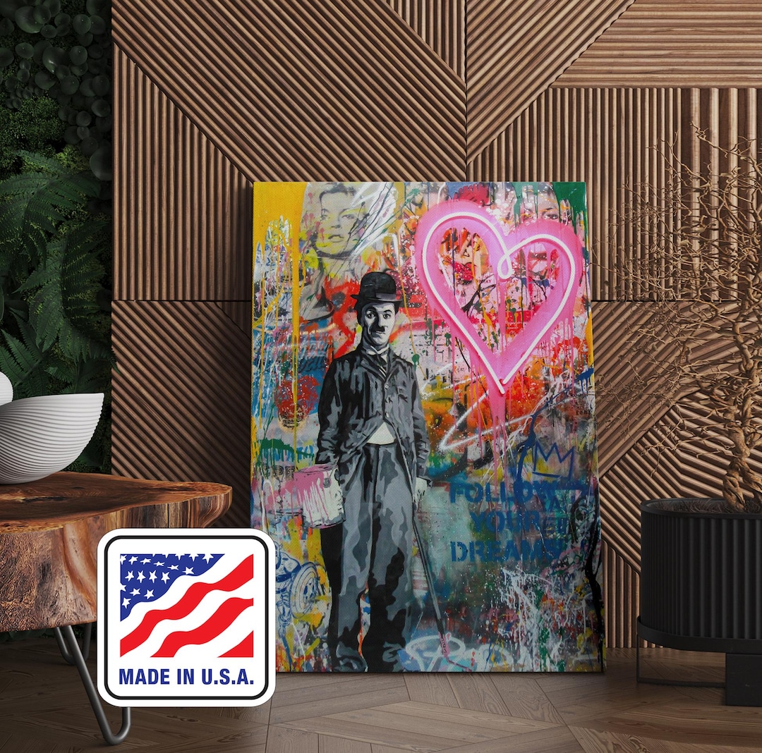 Charlie Chaplin Graffiti Canvas Wall Art, Banksy Street Art Home Decor ...
