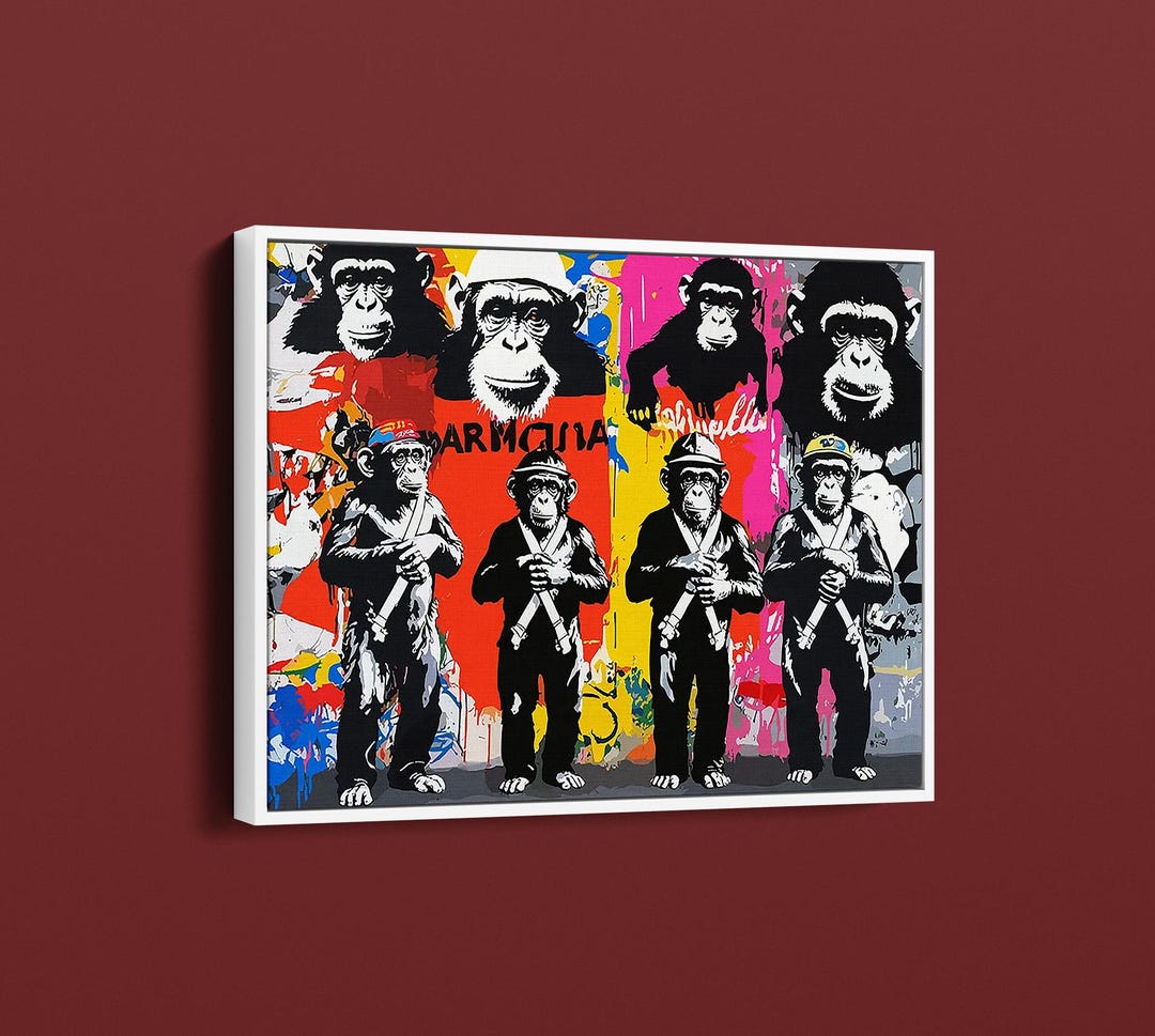 Banksy Style Chimpanzee Graffiti Canvas Wall Art, Pop Art Street Art ...