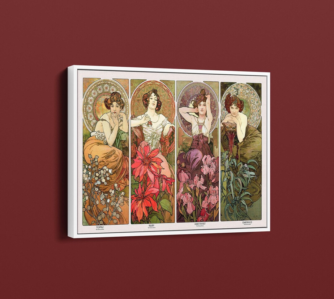 Alphonse Mucha Precious Stones Canvas, Art Nouveau Reproduction, Ruby ...