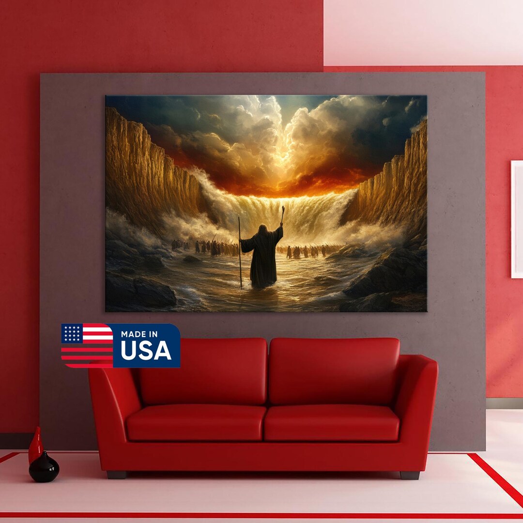 Moses Raises His Staff as Red Sea Divides, Israelites Cross, Powerful ...