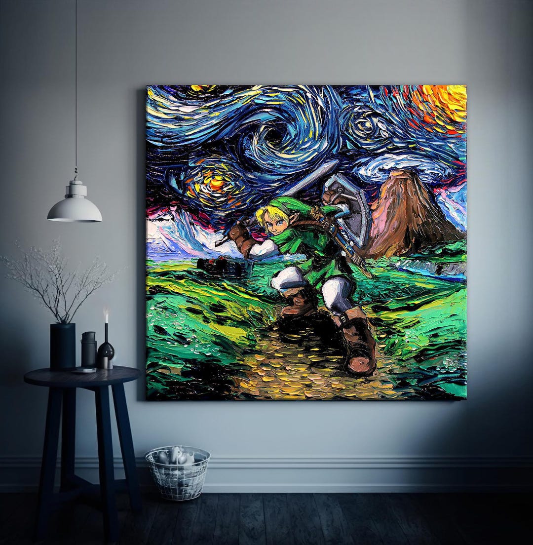 Van Gogh Meets Zelda Poster Print , Starry Night Link Canvas Wall Art ...