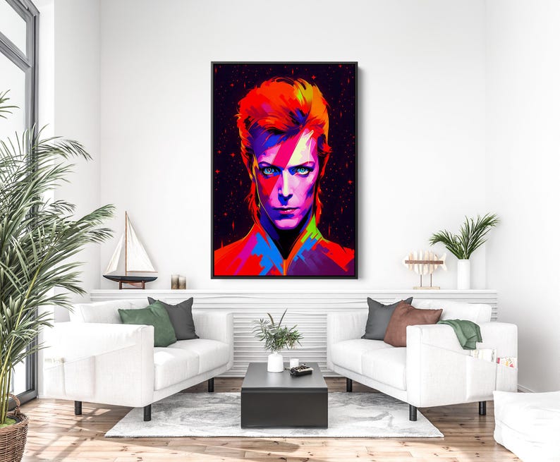 David Bowie Neon Pop Art, Vibrant Neon Rock Icon Canvas Print, Ziggy ...
