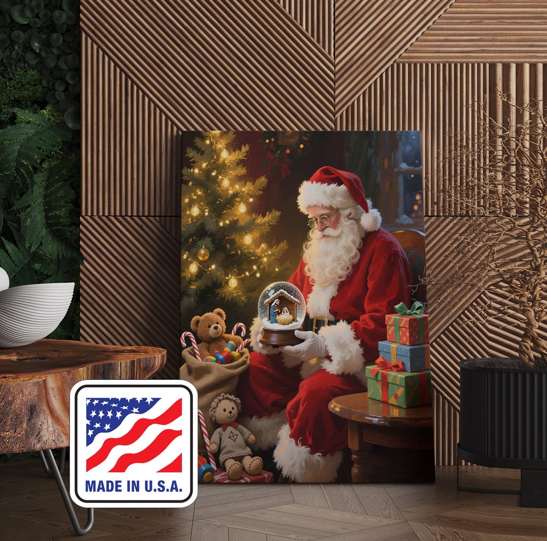 Santa Claus Nativity Snow Globe Canvas Wall Art, Classic Christmas ...