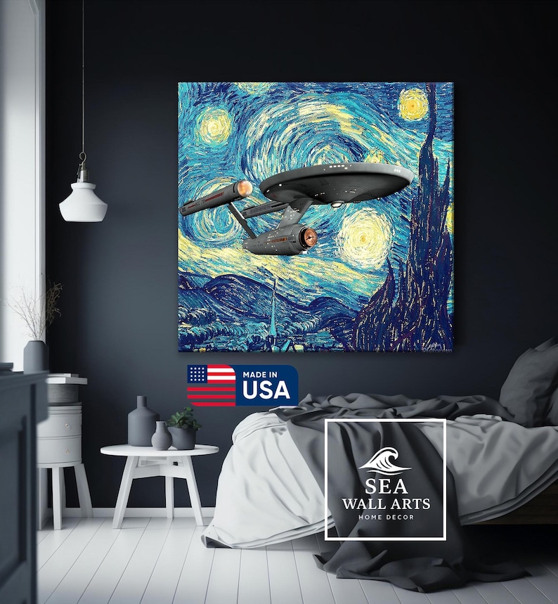 Star Trek Starship USS Enterprise in Van Gogh's Starry Night Canvas ...