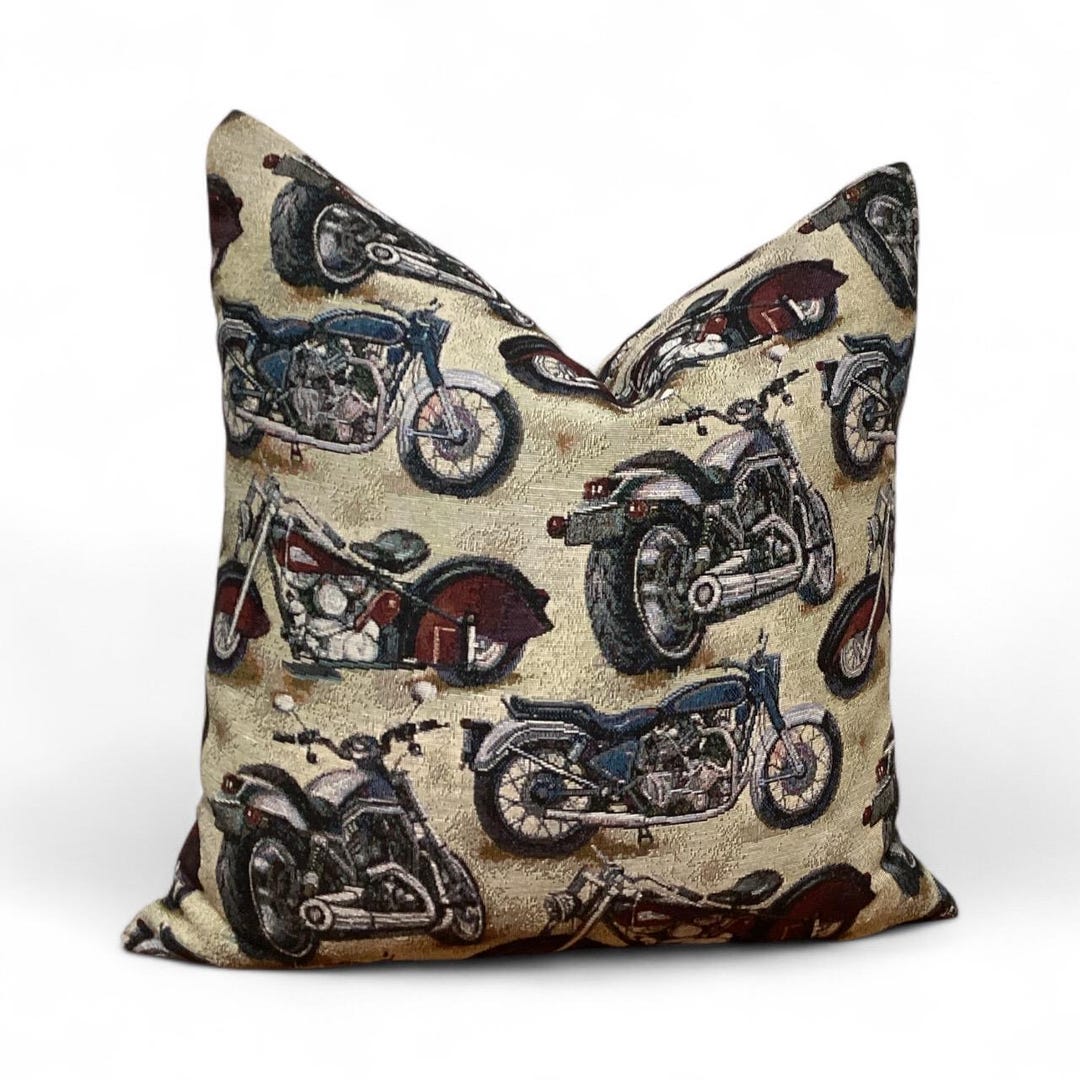 Motorcycle Tapestry Pillow Cover – Vintage Bike Decor, Handmade in USA ...