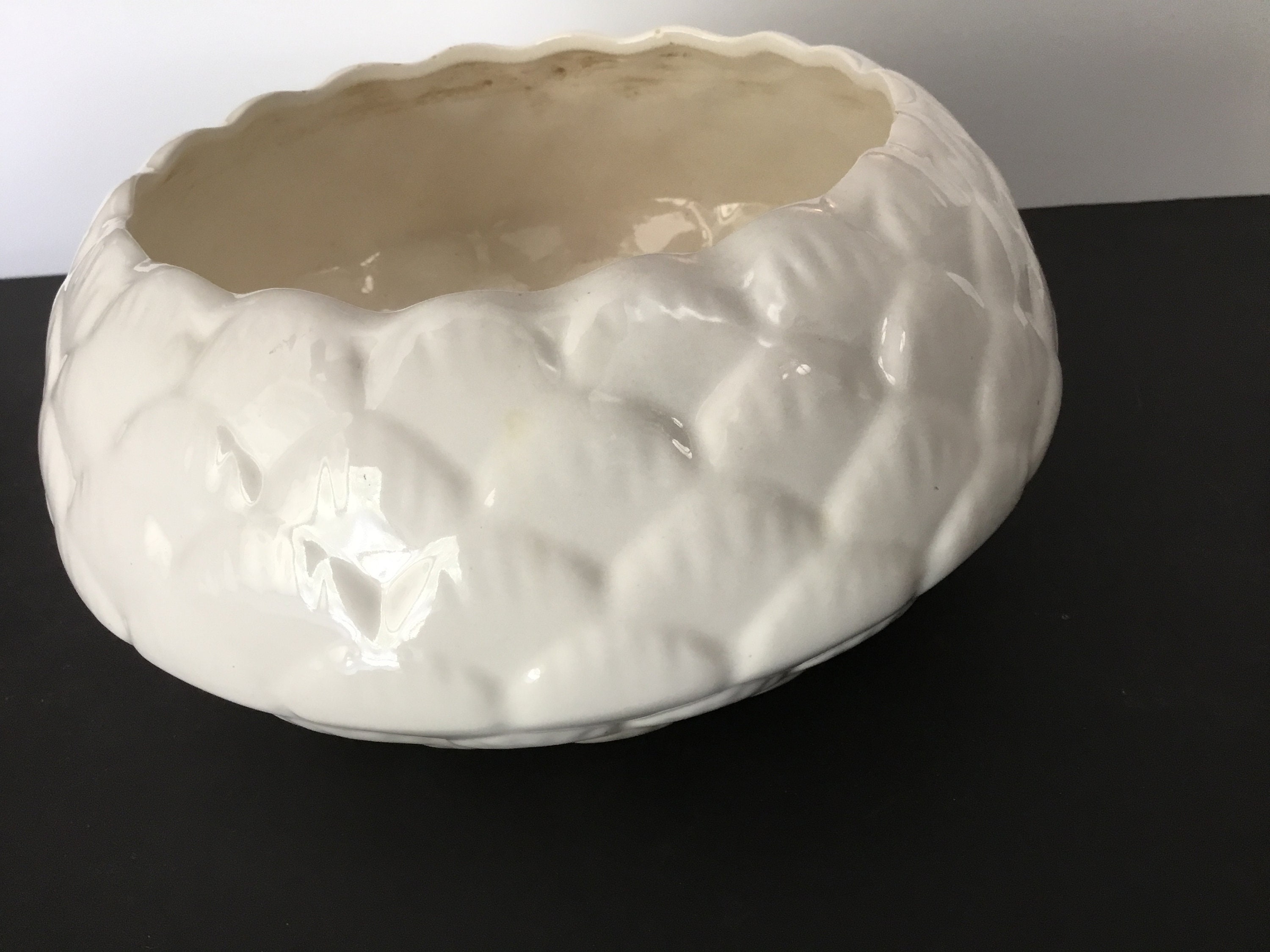 Large Ivory Artichoke Bowl Judy of California Pottery J2 USA Planter or ...