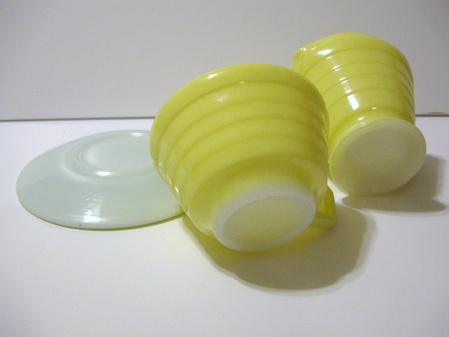 Vintage Hazel Atlas Moderntone Yellow Creamer Cup Green Saucer - Etsy