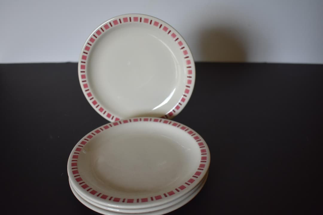 1960s Buffalo China Plates (set of 4): Pink Geometric Restaurant Ware ...