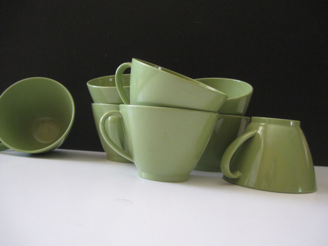 Vintage Lenotex Melamine Cups Set of 8 Green Melmac Coffee Cups Tea ...