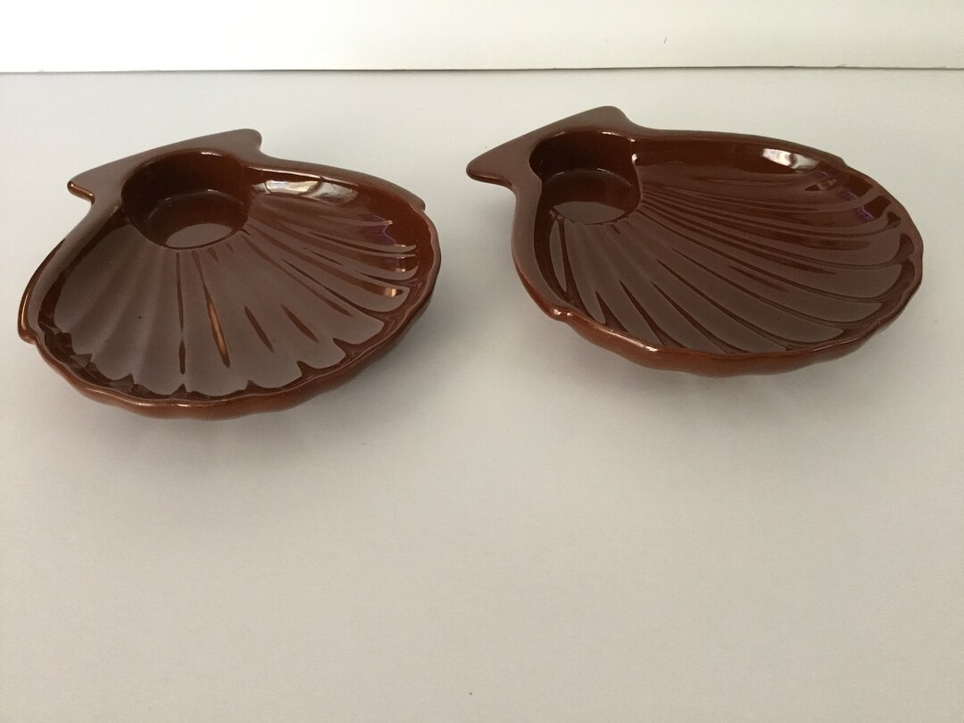 Vintage Hall Clam Shell Dish Set of 2 Brown Plates - Etsy