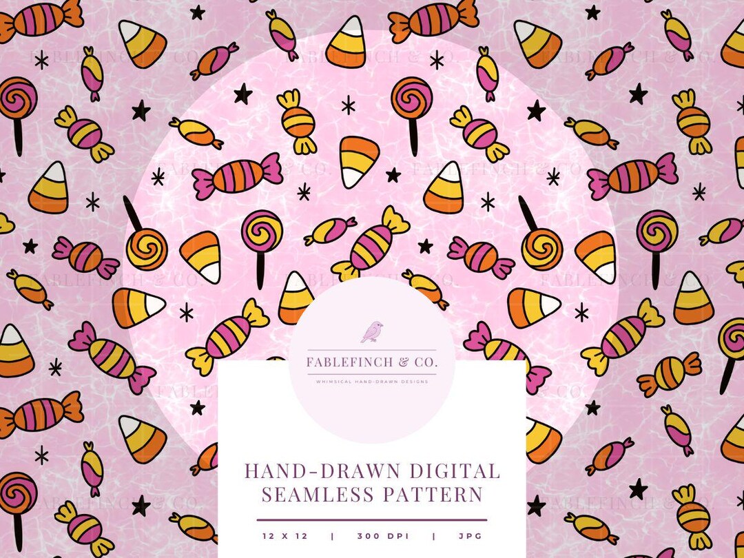 Halloween Candy Pink Seamless Pattern | Candy Corn & Lollipops Digital ...
