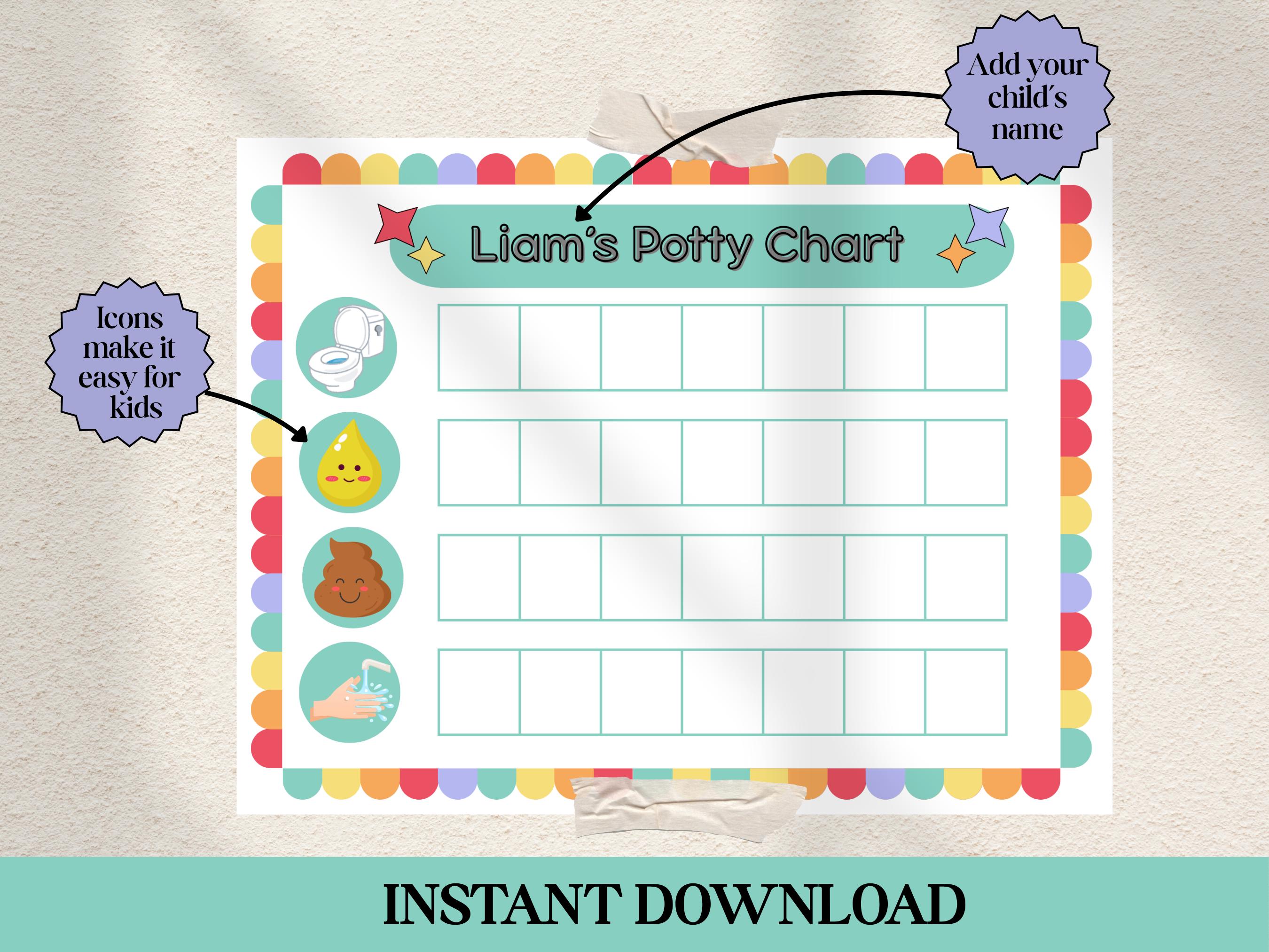 Potty Training Sticker Chart, Potty Reward Chart, Toddler Toilet Chart ...